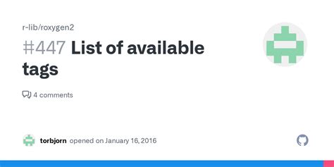 List Of Available Tags Issue 447 R Lib Roxygen2 GitHub