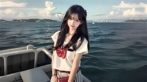 海上 船 可爱女生 壁纸高清全屏1920x1080高清大图彼岸桌面