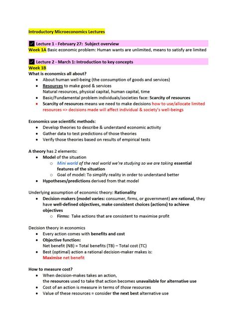 Introductory Microeconomics Notes Econ10004 Introductory
