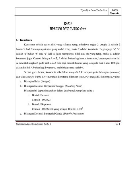 PDF BAB 2 TIPE TIPE DATA TURBO C Eprints Binadarma Ac Id 627 1 PRAK ALGORITMA Tipe