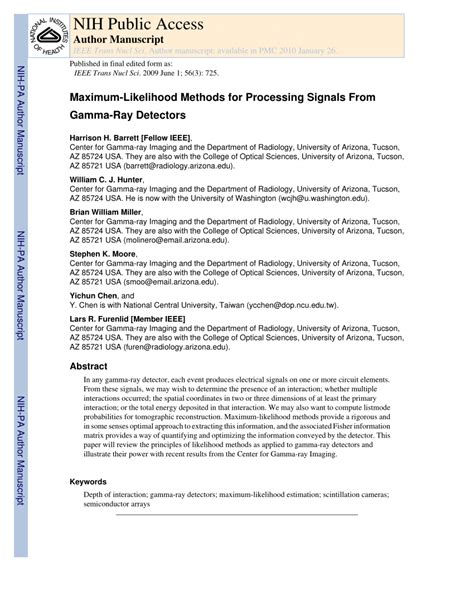 Pdf Maximum Likelihood Methods For Processing Signals From Gamma Ray