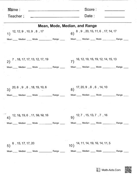 Mean Mode Median Range Worksheet