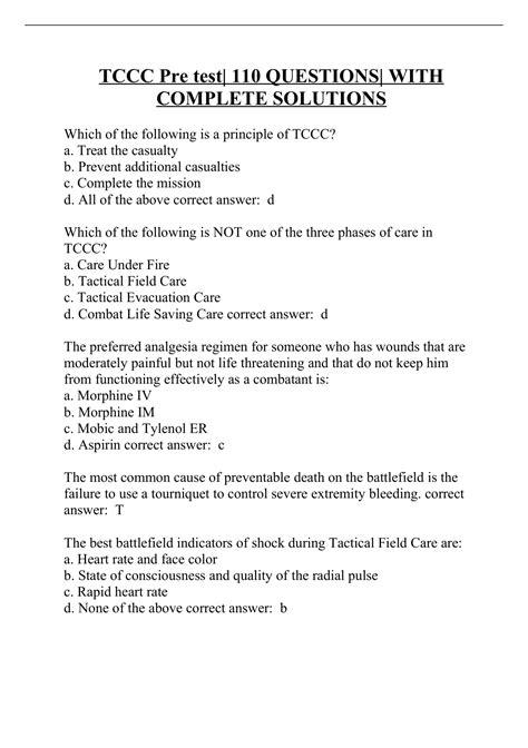 TCCC Pre Test QUESTIONS WITH COMPLETE SOLUTIONS TCCC Stuvia US