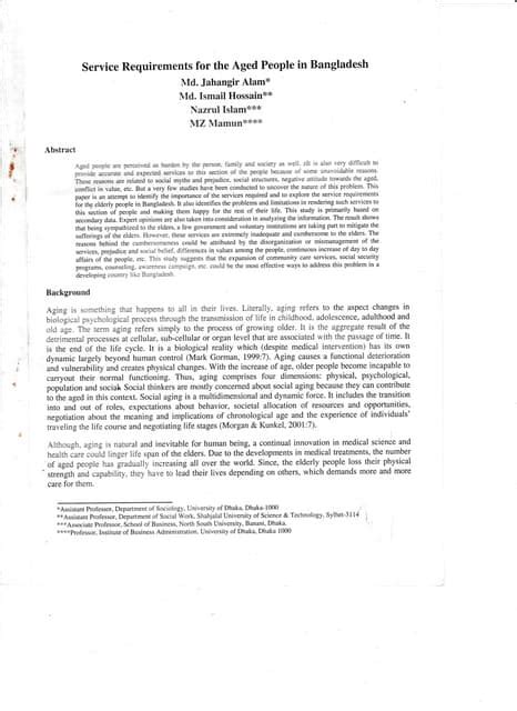Service Requirements For The Aged In Bangladesh Pdf