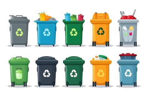 Premium AI Image Waste Bins Full Of Different Types Of Garbage