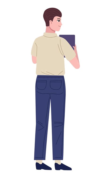 Man Standing Using Tablet Vector Art At Vecteezy