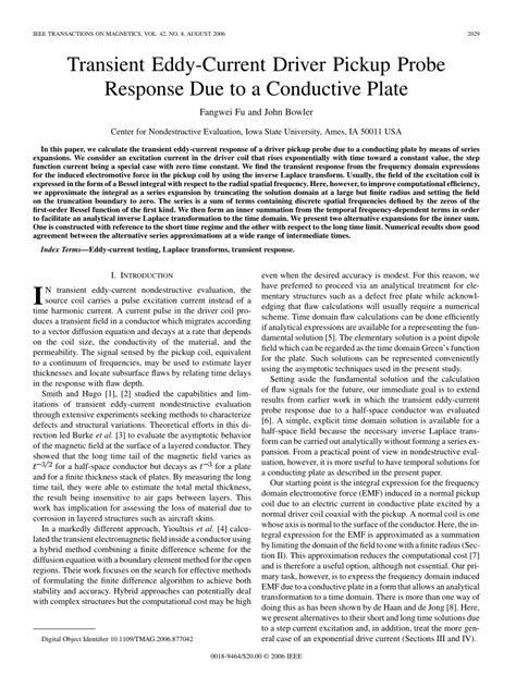 Pdf Transient Eddy Current Driver Pickup Probe Response Due To A