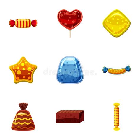 Ícones Diferentes Ajustados Estilo Dos Doces Dos Desenhos Animados