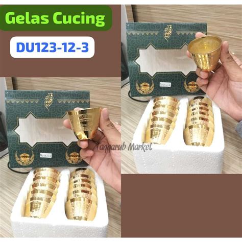 Jual Gelas Air Zamzam Gold Kaca Set 12 Pcs Cucing Kabah Cucing Motif Gelas Cucing Air Zam Zam