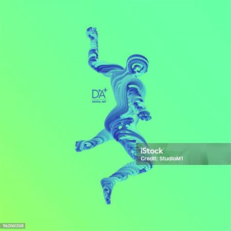 뛰어 오르는 남자 자유 개념입니다 3 차원 벡터 그림입니다 와이어 연결 가상 현실입니다 3차원 형태에 대한 스톡 벡터 아트 및 기타 이미지 Istock