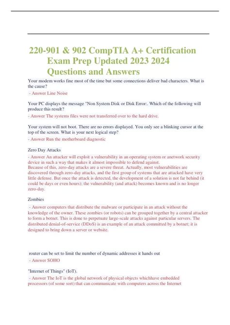 220 901 And 902 Comptia A Certification Exam Prep Updated Questions And Answers 220 901 And 902