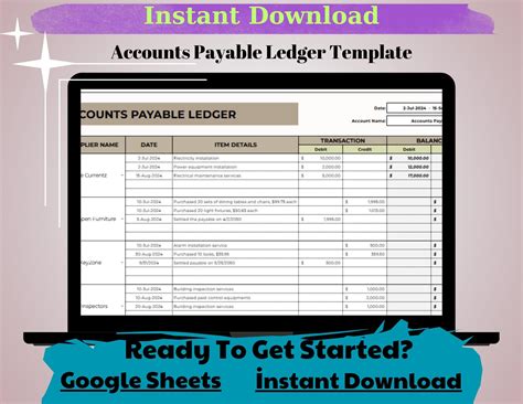 Accounts Payable Ledger Template Editable Google Sheets Digital Download For Small Business