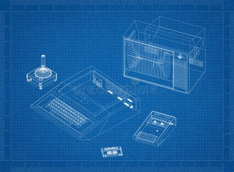 Retro Game Console Architect Blueprint Stock Illustration