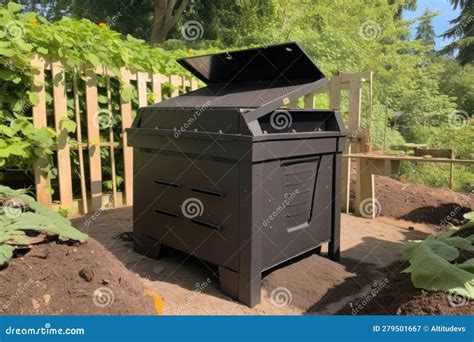 Composting Bin With Aeration System And Automatic Turner For Superior Compost Stock Image