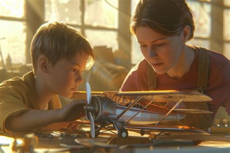 Premium Photo Mother And Son Building A Model Airplane