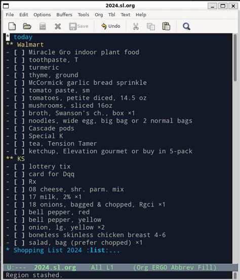 screenshot of the day shopping with emacs org mode orgzly r emacs