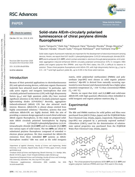 Pdf Solid State Aienh Circularly Polarised Luminescence Of Chiral