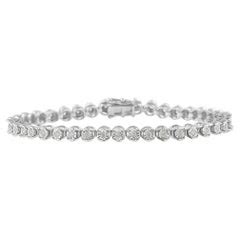 925 Sterling Silver 10 Carat Miracle Set Diamond 3 Row Wave Link