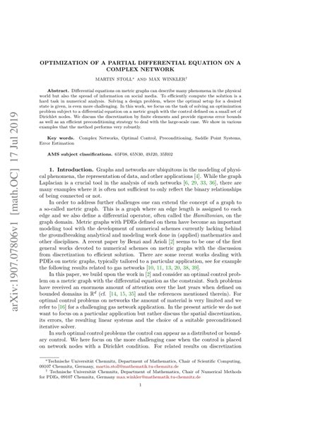 Pdf Optimization Of A Partial Differential Equation On A Complex Network