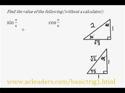 Basic Trig Finding Trig Ratios Without A Calculator EASY