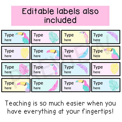 Editable Teacher Toolbox Labels Toucan Theme Rainbow Sky Creations Au