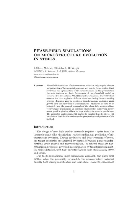 pdf phase field simulations on microstructure evolution in steels