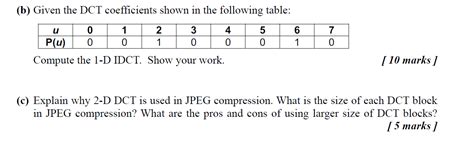 Solved U 4 7 B Given The Dct Coefficients Shown In The