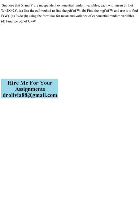 Suppose That X And Y Are Independent Exponential Random Variables Eapdf