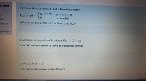 solved estion let the random variables x and y have the