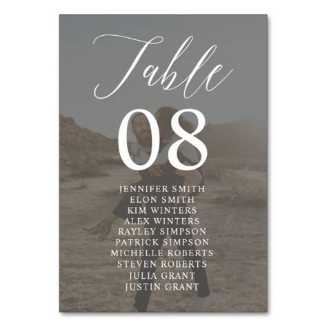 Modern Black White Script Names Photos Wedding Table Number Zazzle