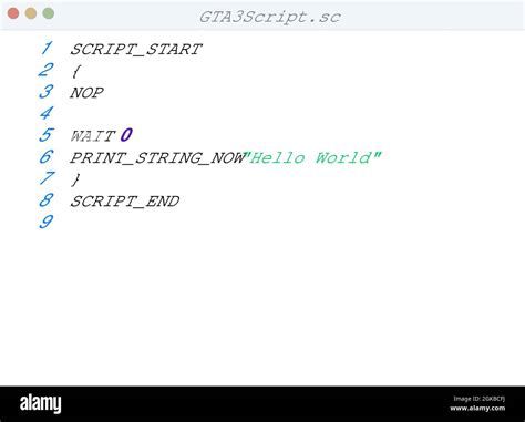 Gta3script Language Hello World Program Sample In Editor Window
