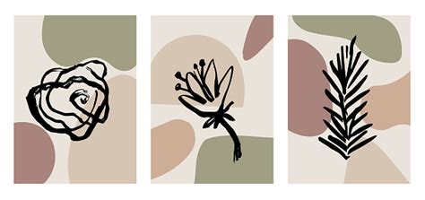 추상 포스터 아트 세트 손으로 는 다양한 식물을 그린 데 자연스러운 색상의 모양 장면 트렌디한 컨템포러리 디자인 개체 그룹에 대한 스톡 벡터 아트 및 기타 이미지 Istock