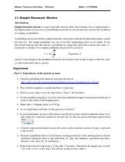 Lab Simple Harmonic Motion Pdf Name Terence Corrielus Partner Date Simple