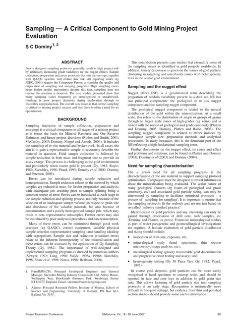 Pdf Sampling A Critical Component To Gold Mining Project Evaluation