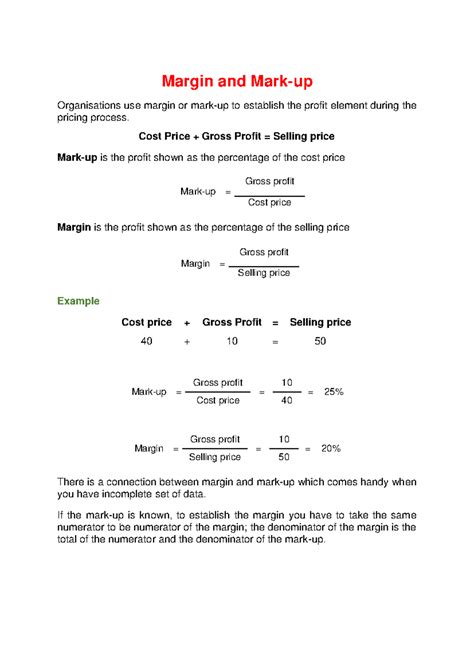 Margin Markup Sheet Margin And Mark Up Organisations Use Margin Or