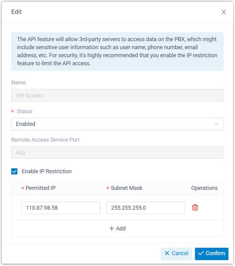configure network for remote api access by a yeastar fqdn