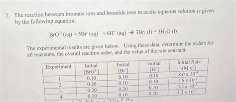 [solved] The Reaction Between Bromate Ions And Bromide Ion