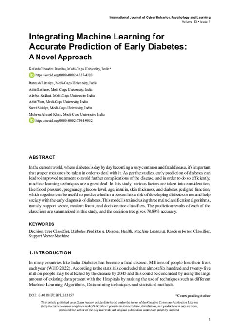 Pdf Integrating Machine Learning For Accurate Prediction Of Early