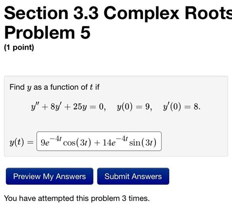Solved Section 33 Complex Roots Problem 5 1 Point Find Y