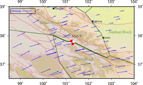 Gnss Velocity Field And Inversion Model Block Divisions Blue Arrows Download Scientific