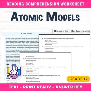 Grade 12 Science Atomic Models Worksheet For Mastery By Ms Leo Learns