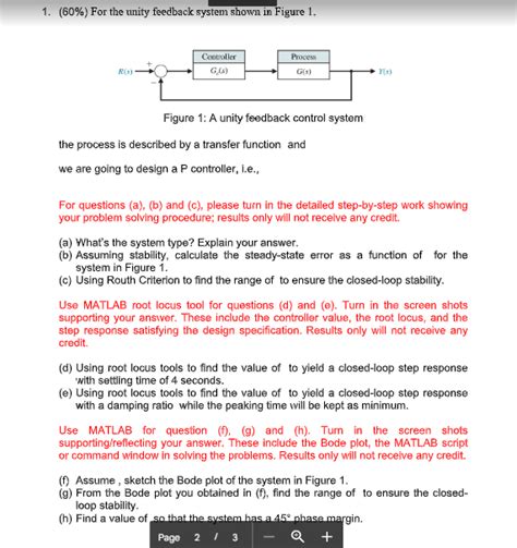 Solved 1 60 For The Unity Feedback System Shown In Chegg Com
