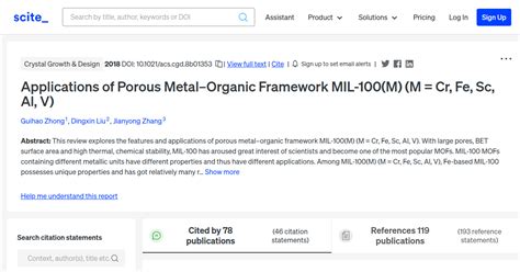Applications Of Porous Metalorganic Framework Mil 100m M Cr Fe Sc Al V Scite Report