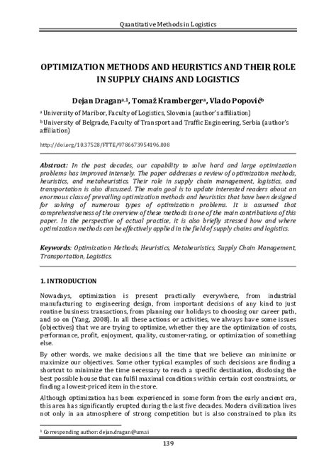 Pdf Quantitative Methods In Logistics Optimization Methods And