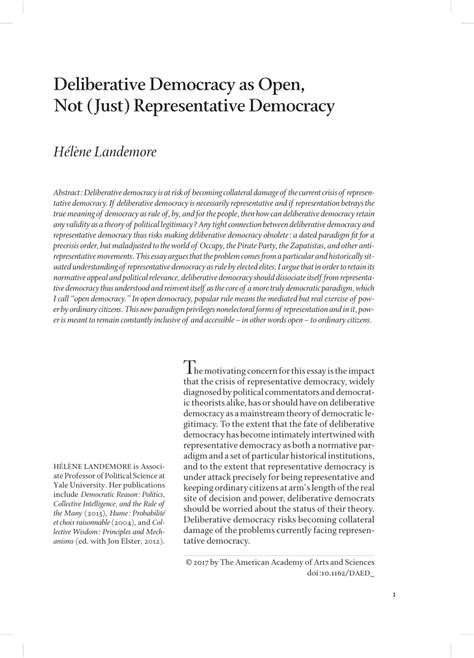 Pdf Deliberative Democracy As Open Not Just Representative Democracy