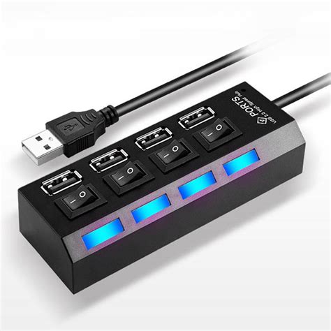 4 Port Micro USB Hub 2 0 USB Splitter High Speed 480Mbps USB 2 0 Hub LED With ON OFF Switch For