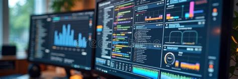 Digital Data Analysis With Interactive Graphs And Charts On Monitors Stock Image Image Of