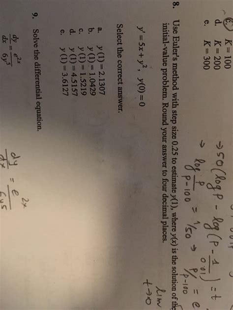 solved use euler s method with step size 0 25 to estimate