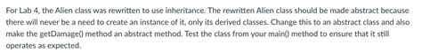 Solved For Lab 4 The Alien Class Was Rewritten To Use