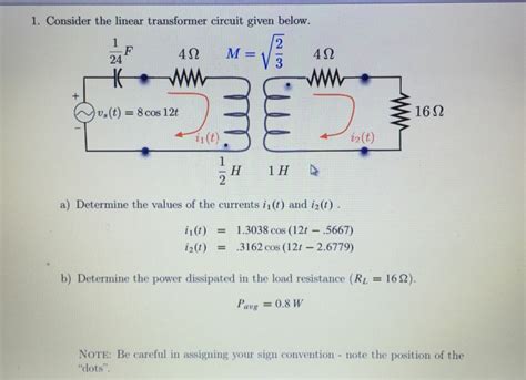 solved consider the linear transformer circuit given below